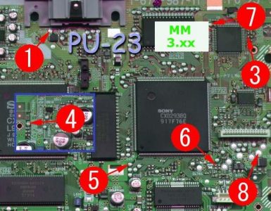 PU-23 MM3 modchip installation diagram - William Quade